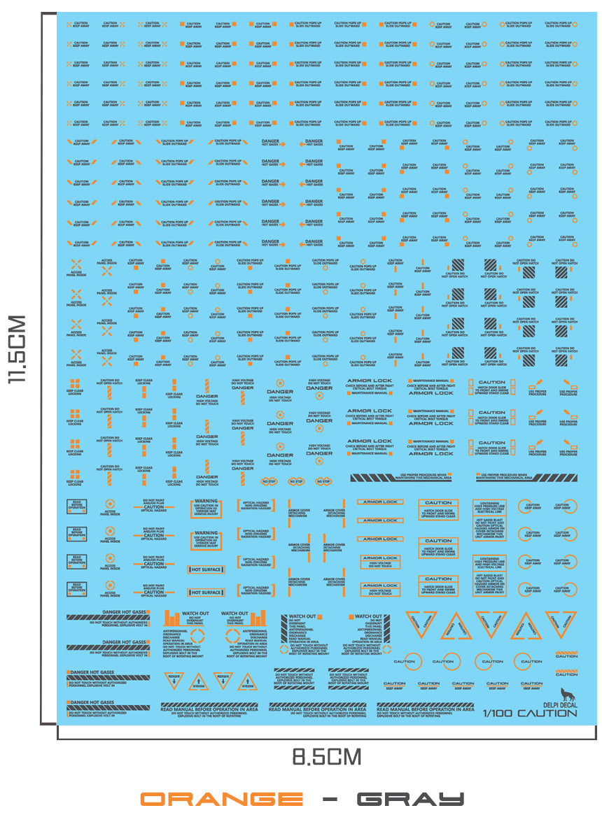 1/100 MECHANICAL CAUTION ( Grey + Orange ) WATER DECAL — Ani Mecha