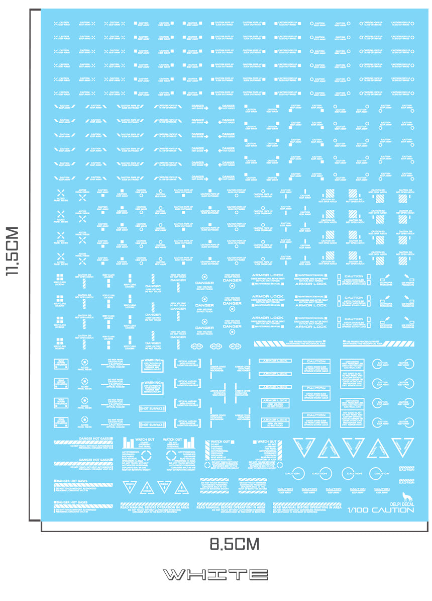 1/100 MECHANICAL CAUTION ( White ) WATER DECAL — Ani Mecha